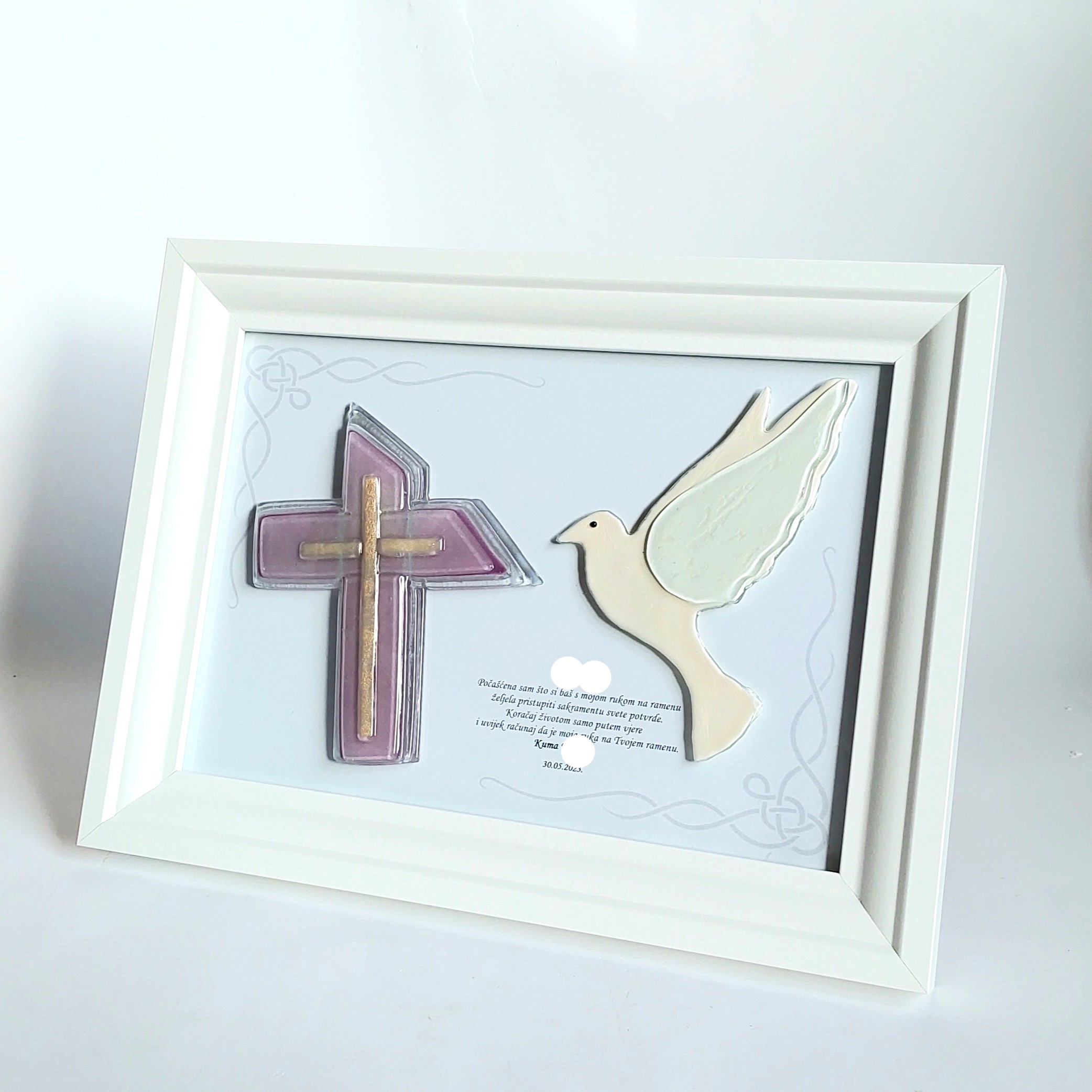 Staklena slika krizma 28×37 cm – križ i golubica – Artem Speculo